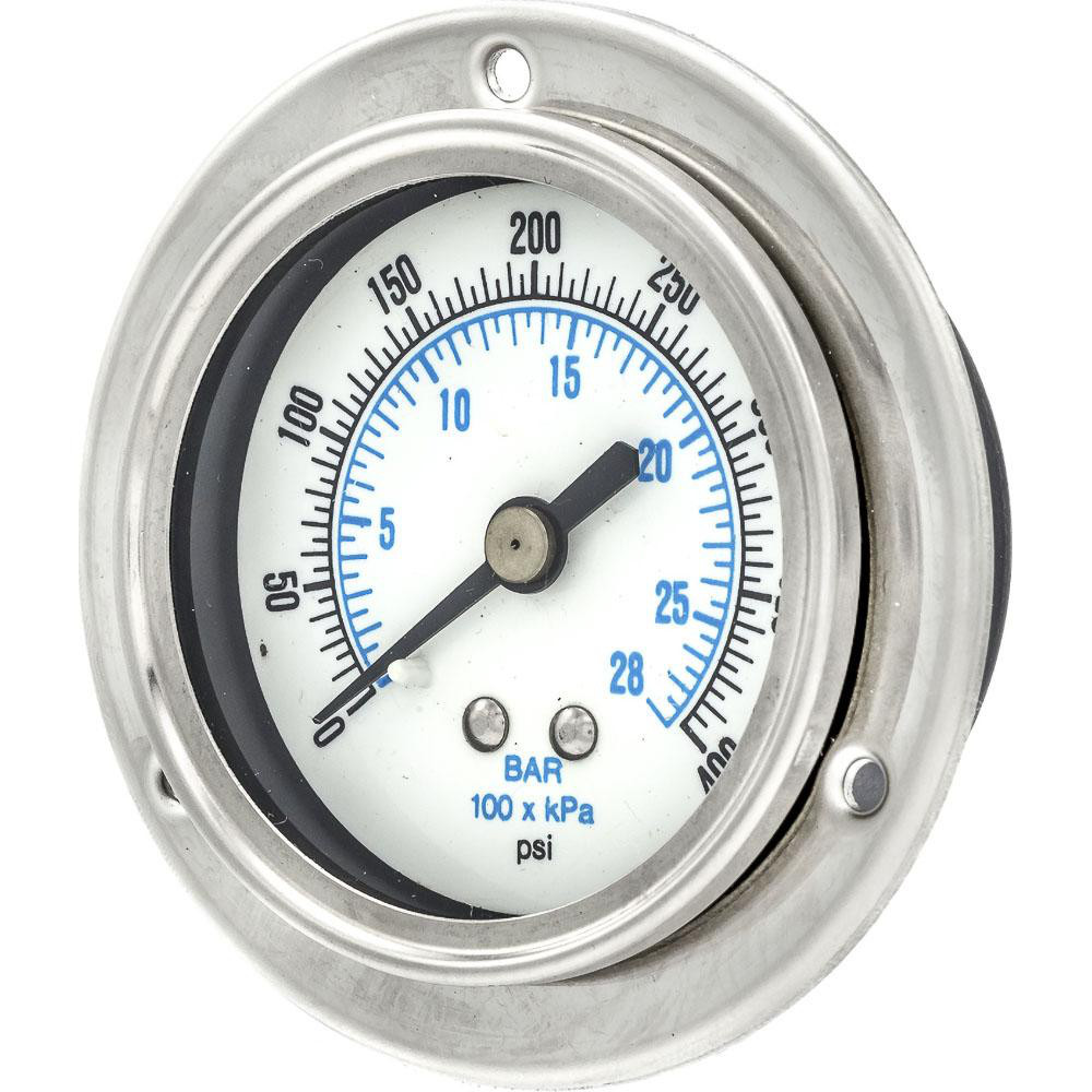 PIC Gauges - Pressure Gauge: 2" Dial Dia, 0 to 400 psi, 1/4" MNPT, Front Flange Panel & Center ...
