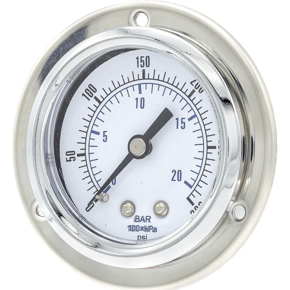 PIC Gauges - Pressure Gauge: 2" Dial Dia, 0 to 300 psi, 1/4" MNPT, Front Flange Panel & Center ...