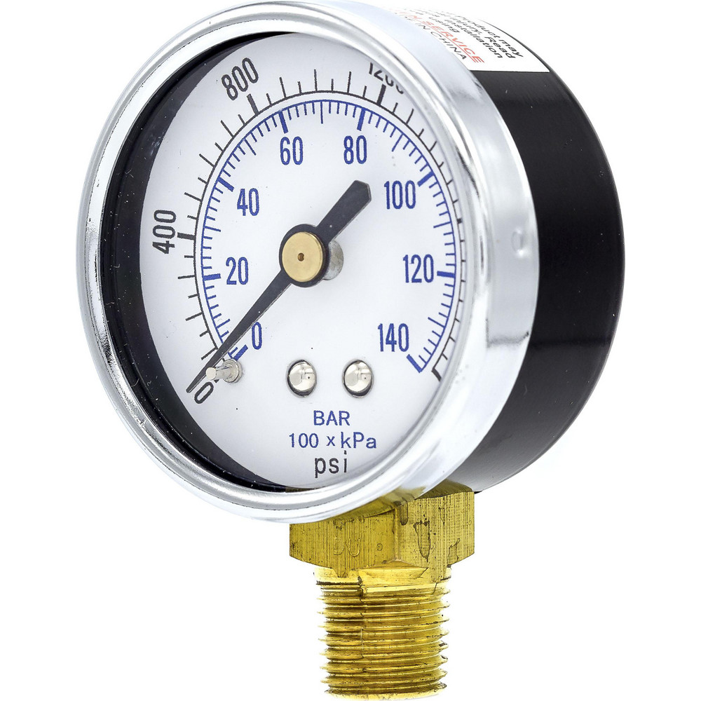 PIC Gauges - Pressure Gauge: 2" Dial Dia, 0 to 2,000 psi, 1/4" MNPT, Lower Mount | MSC Direct