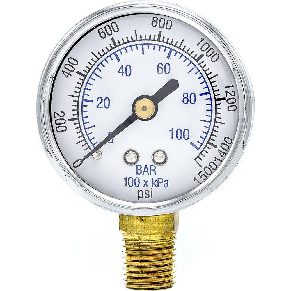 PIC Gauges - Pressure Gauge: 2" Dial Dia, 0 to 1,500 psi, 1/4" MNPT ...