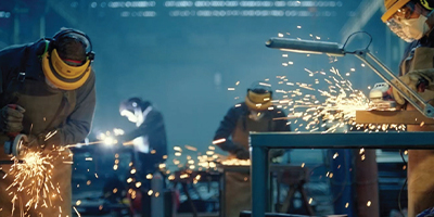 Men wearing safety products and working on metal working